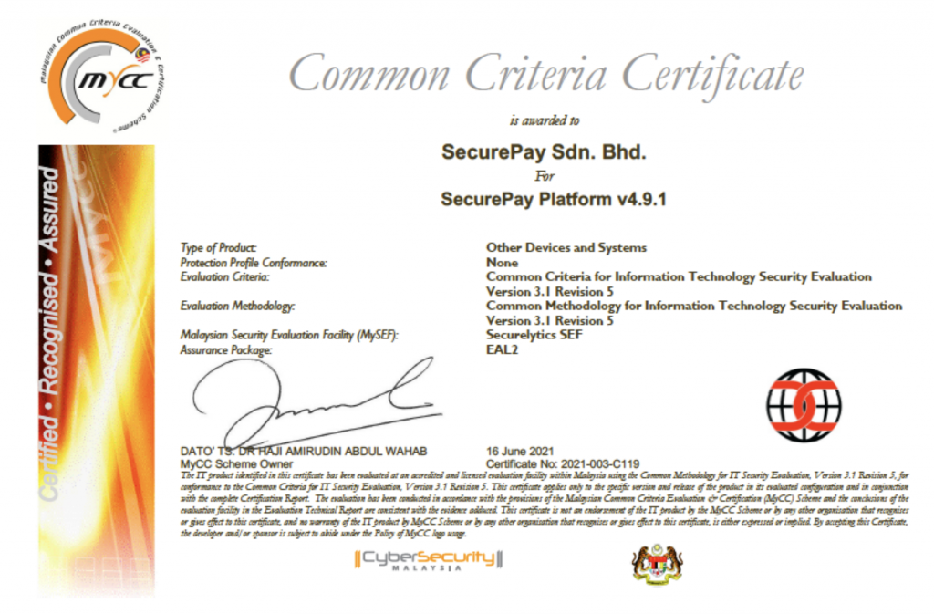 Common Criteria (ISO/IEC 15408) – SecurePay Sdn Bhd